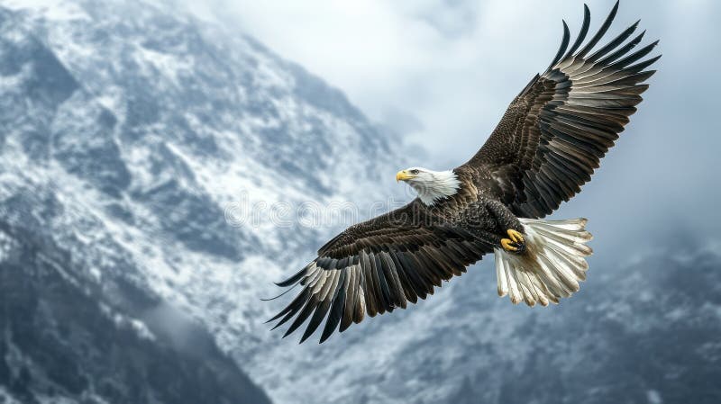 Eagle Soaring Over Mountains: a Dynamic Image of a Bald Eagle Soaring ...