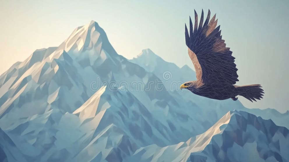 Eagle Soaring Over Snowy Mountains Stock Illustration - Illustration of ...