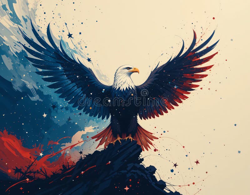 Eagle Soaring with Red and Blue Light Effects Stock Illustration ...