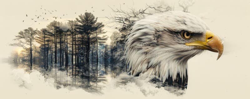 Eagle and Sprawling Savannah Double Exposure. Stock Image - Image of ...