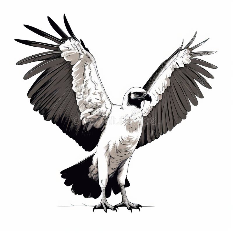 Boldly Black and White Vulture in Flight Vector Illustration Stock ...