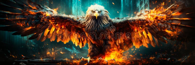 Eagle is Standing in Front of Fire and Flames Background. Generative AI ...