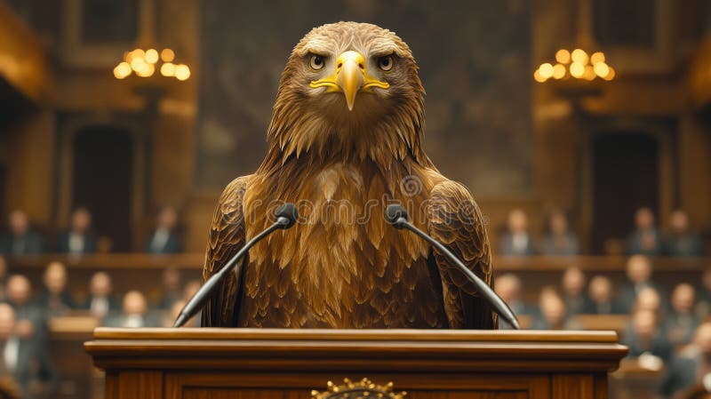 Eagle Stands at Podium Addressing Assembled Audience in Ornate Hall ...