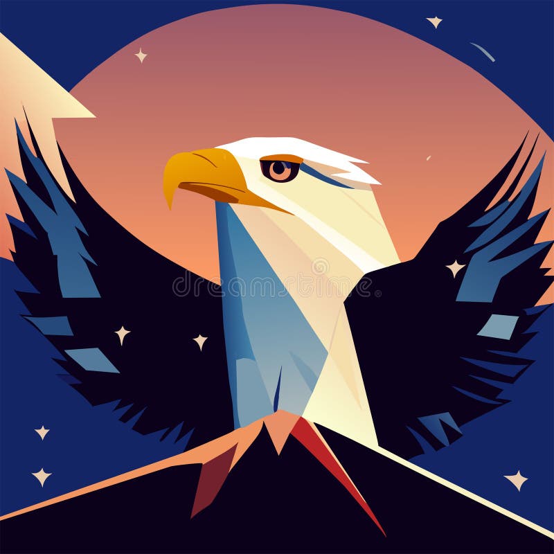 Eagle in the Starry Sky. Vector Illustration in Flat Style Generative AI Stock Vector ...