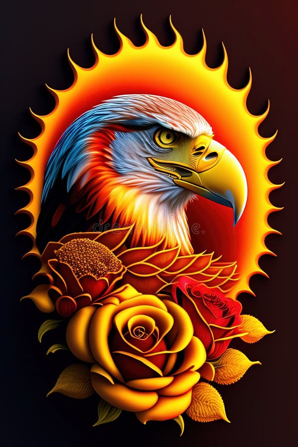Eagle, Sun, and Roses are Hyper-detailed, Ultra-sharp, Highly-detailed ...