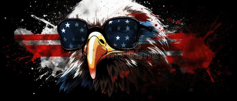 Eagle in Sunglasses Realistic Flag Background with Paint Splatter ...
