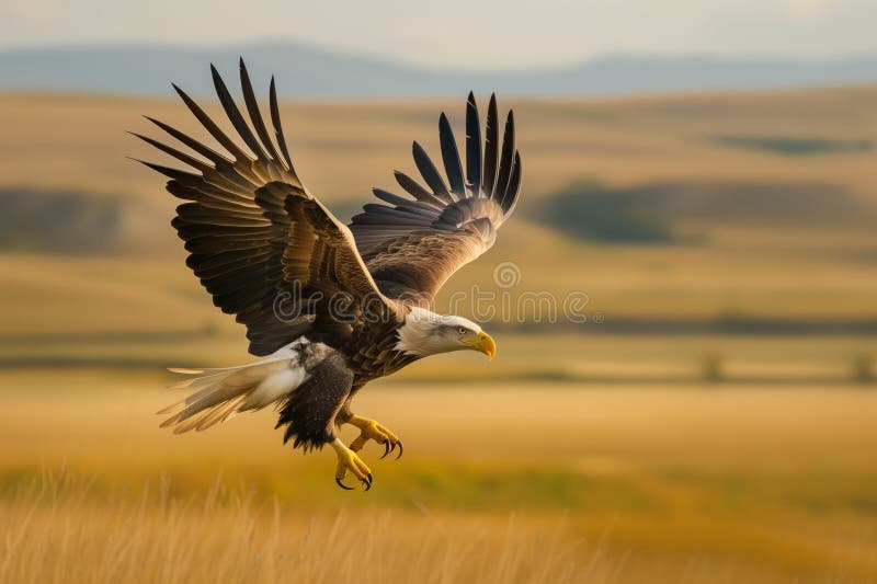 Eagle Swooping Down Towards the Grasslands with Claws Outstretched ...