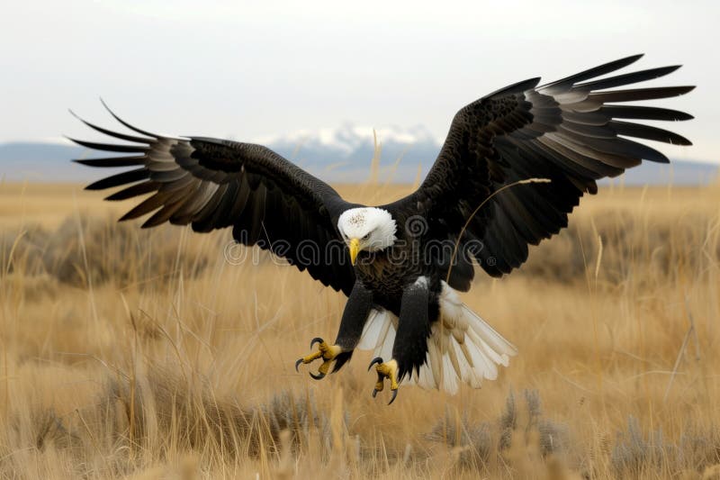 Eagle Swooping Down Towards the Grasslands with Claws Outstretched ...