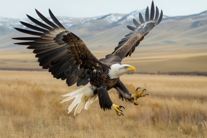 Eagle Swooping Down Towards the Grasslands with Claws Outstretched ...