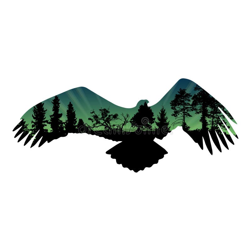 Eagle and Trees Silhouettes Stock Vector - Illustration of wild ...