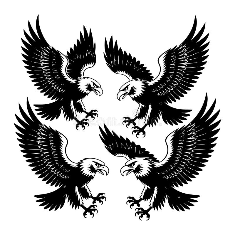 Eagle Vector Silhouette Flying and Attacking Eagle Clip-art Design ...
