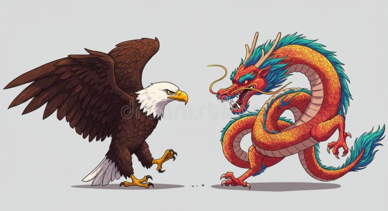 Eagle vs Dragon stock illustration. Illustration of chinese - 376139522
