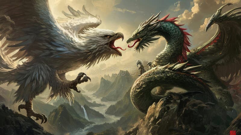 The eagle VS the dragon stock photo. Image of army, economy - 302115452