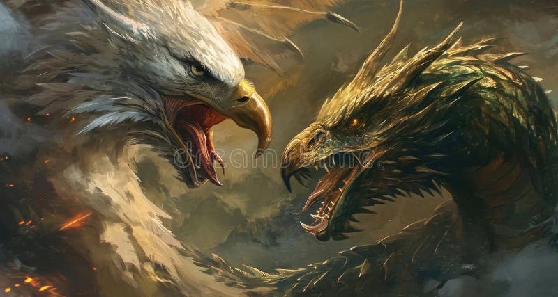 The eagle VS the dragon stock photo. Image of economic - 302115746