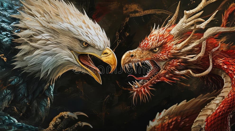 The eagle VS the dragon stock image. Image of countries - 302115797