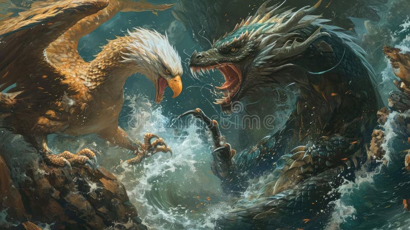 The eagle VS the dragon stock image. Image of industry - 302115809