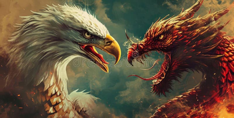 The eagle VS the dragon stock image. Image of political - 302115843