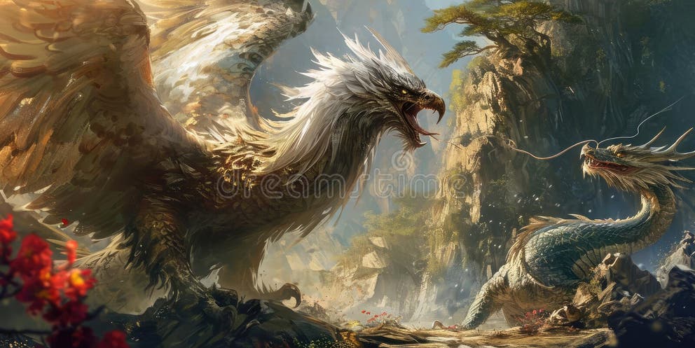The eagle VS the dragon stock image. Image of print - 302115873