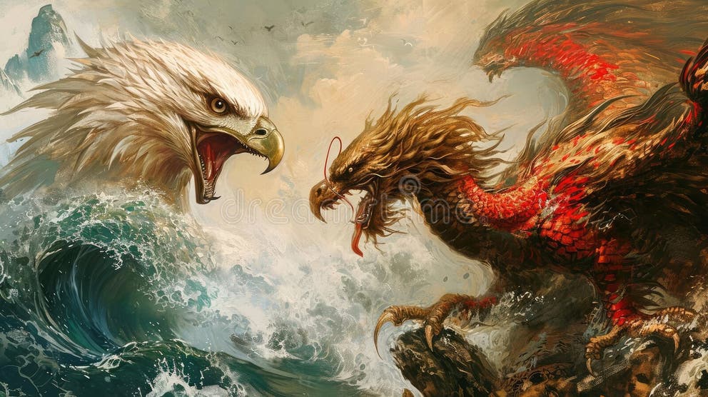 The eagle VS the dragon stock image. Image of chinese - 302115915