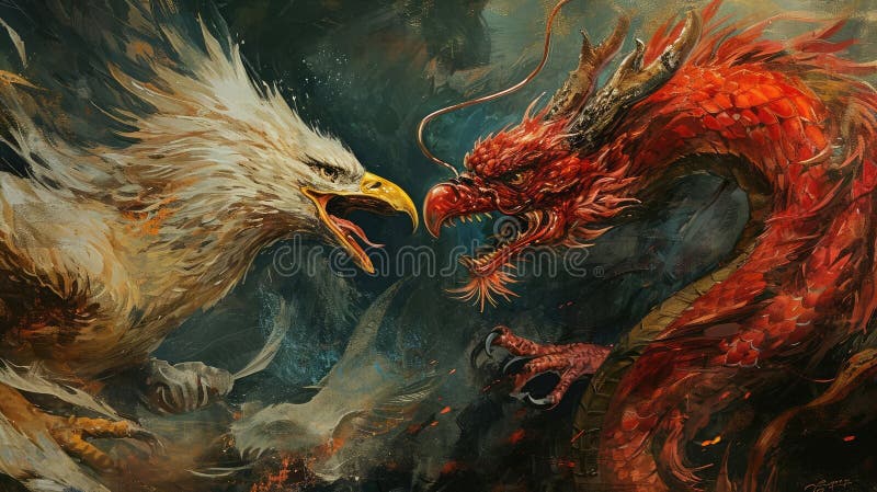 The eagle VS the dragon stock photo. Image of business - 302115934