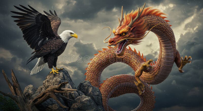 Eagle vs. Dragon stock illustration. Illustration of contrast - 376139448
