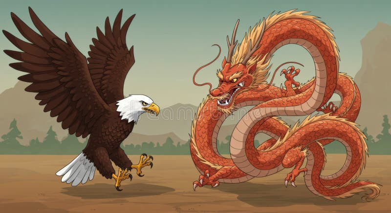 Eagle vs. Dragon Showdown stock illustration. Illustration of wildlife ...
