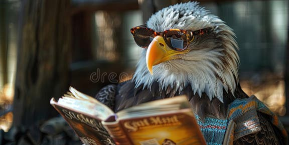 Eagle Reading a Book stock illustration. Illustration of book - 327355266