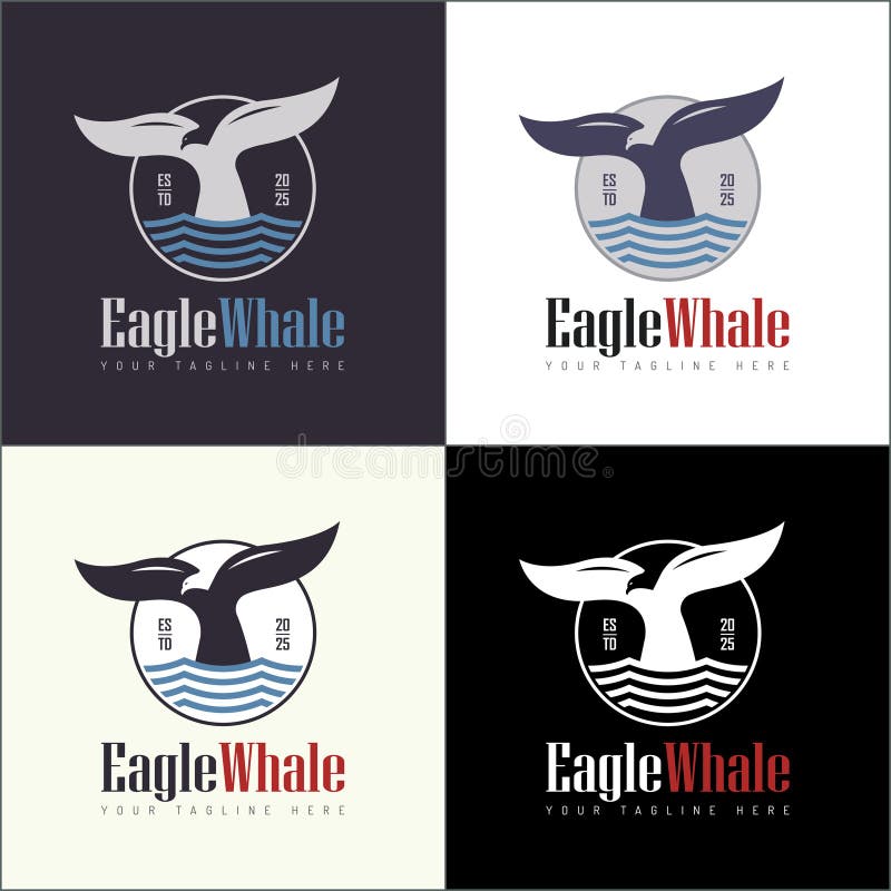Eagle and Whale Tail Logo Combination Set Templates Design Stock Vector ...