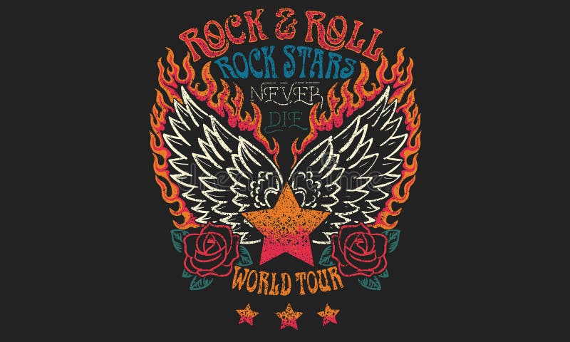 Eagle Wing with Fire. Rock and Roll Graphic Print Design for Apparel ...