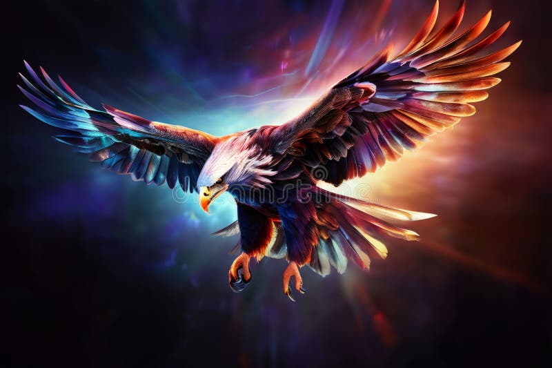 Eagles Flight an Eagle in Flight with Feathers Shimmering in Hol Stock Illustration ...