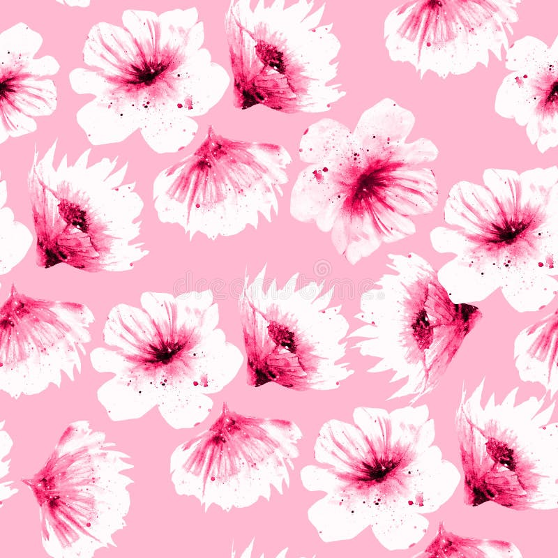 Eamless Pattern Pink Watercolor Flowers Stock Illustration ...