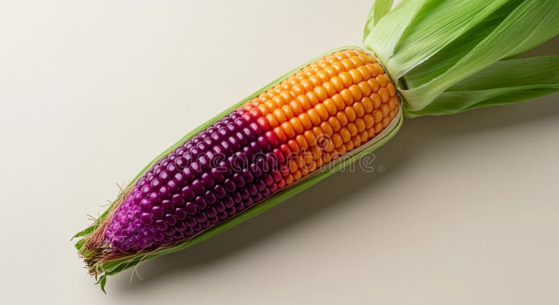 Bicolor Corn, Unique Purple and Yellow Maize with Husk on Light ...