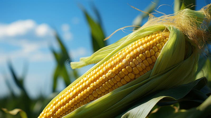 A Ear of Corn on a Stalk. Generative AI. Stock Illustration ...