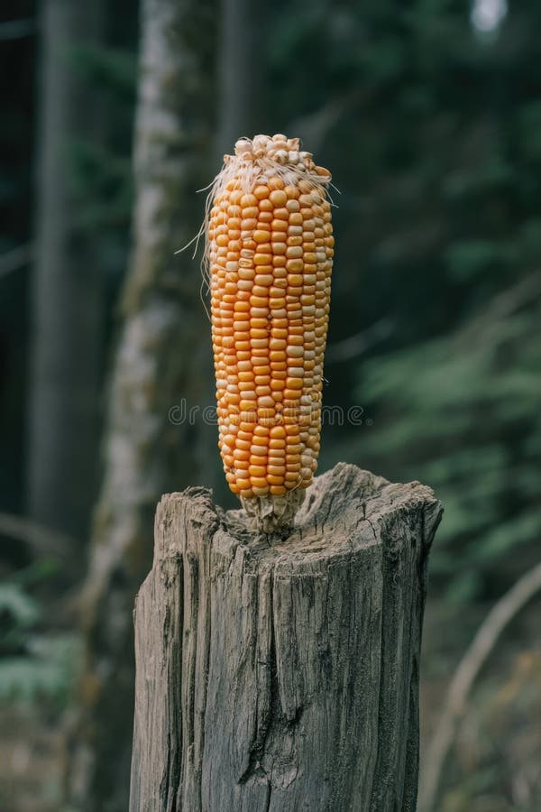 Ear of Corn on Tree Stump stock photo. Image of nature - 381251960