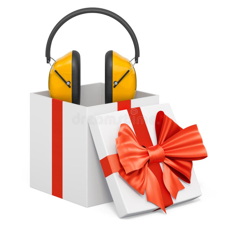Ear Defenders Inside Gift Box, Present Concept. 3D Rendering Stock ...