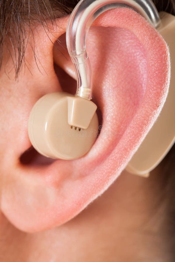 Ear Close Up with Hearing Aid Stock Image - Image of disabled ...