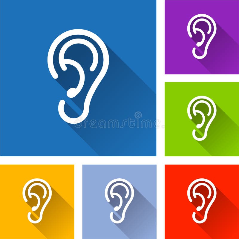 Ear icons with long shadow stock vector. Illustration of white - 111370631