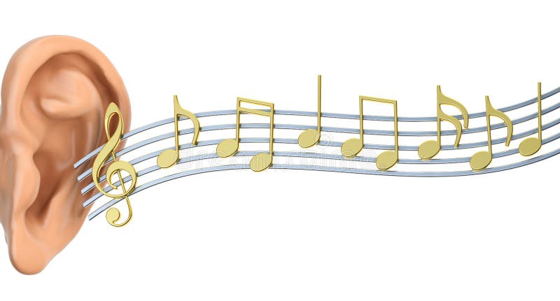 Ear and Music Notes Coming, 3D Rendering Stock Illustration ...