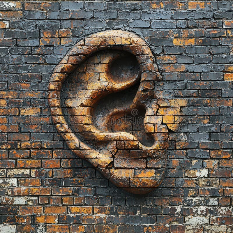 Ear Sculpture Embedded in Rustic Brick Wall, Abstract Concept Stock ...