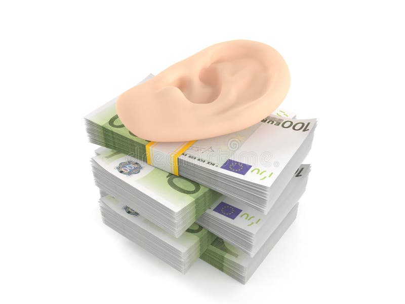 Ear on stack of money stock illustration. Illustration of communication ...
