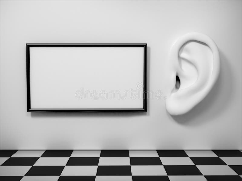 Ear in Tte Wall with Banner. Stock Photo - Image of listen, empty: 49216030