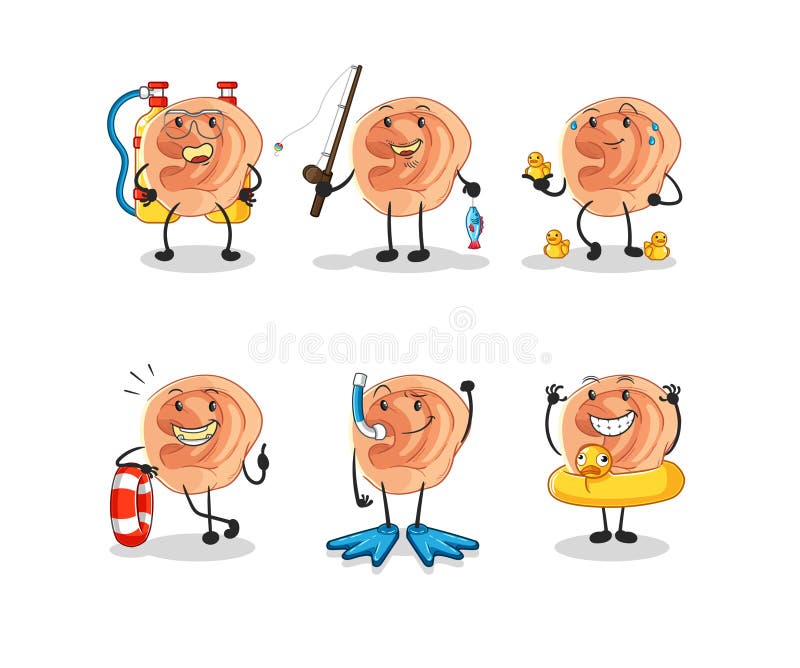 Ear Water Activity Group. Cartoon Mascot Vector Stock Vector ...