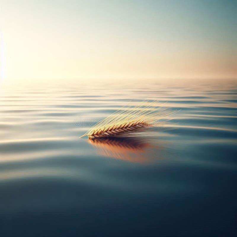 An Ear of Wheat Floating on Calm Water at Sunset. Stock Image - Image ...