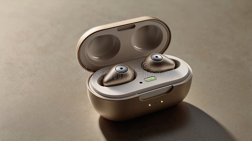 Earbud Case Resting on a Neutral Toned Surface Stock Illustration ...