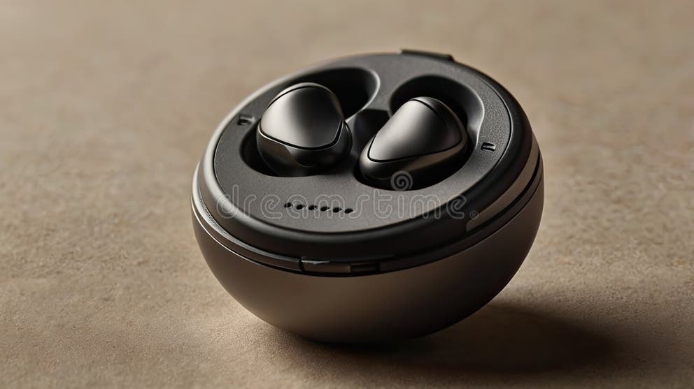 Earbud Case Resting on a Neutral Toned Surface Stock Illustration ...