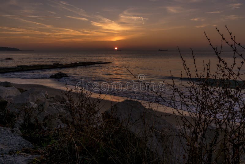 Early Autumn Sea Sunrise at the Beach Stock Image - Image of reflection ...