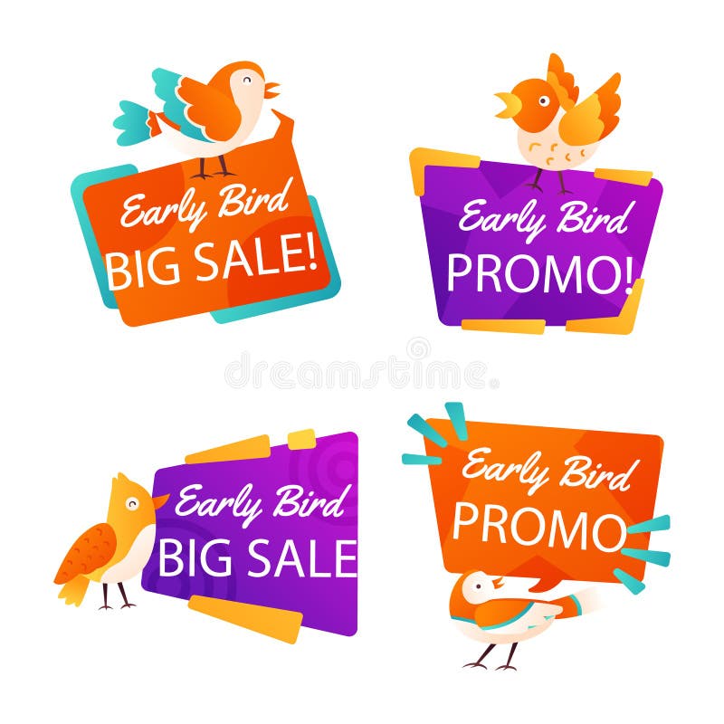 Early Bird Label Design Set Vector Illustration Stock Vector ...