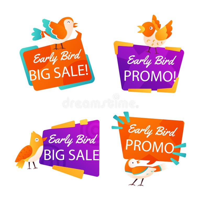 Early Bird Label Design Set Vector Illustration Stock Vector ...