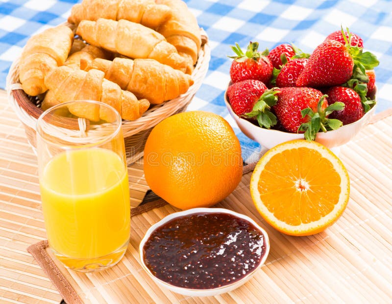 Early Breakfast, Juice, Croissants and Jam Stock Image - Image of glass ...