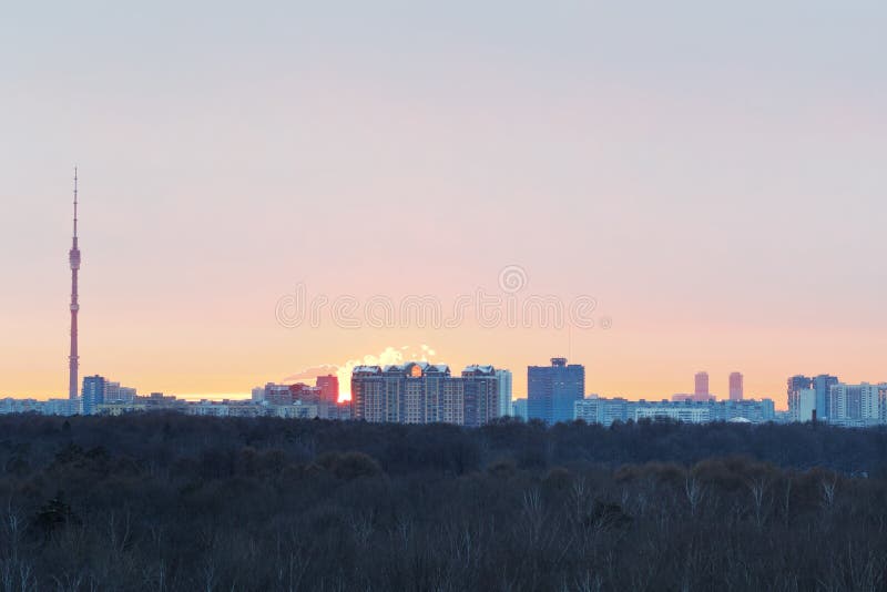 Early Dawn Over City Park in Spring Stock Photo - Image of district ...